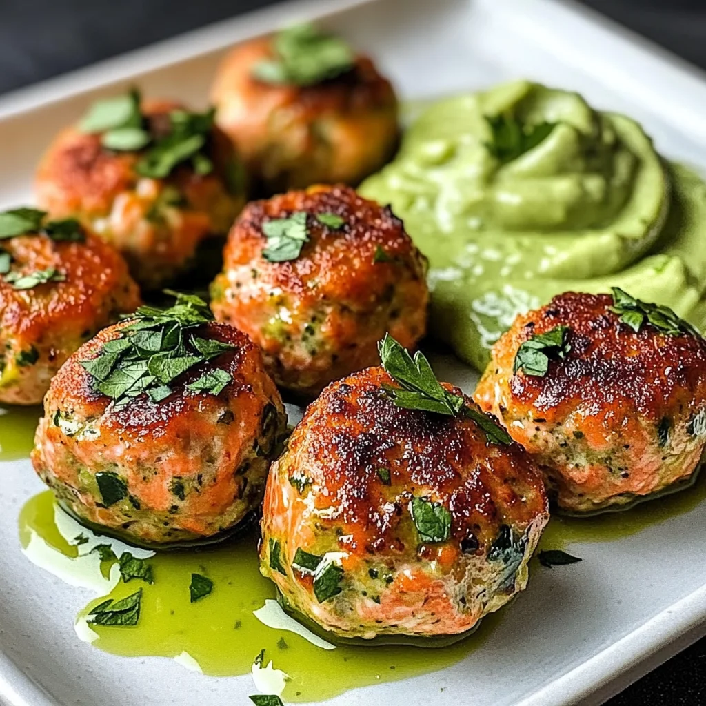Baked Salmon Meatballs with Avocado Sauce