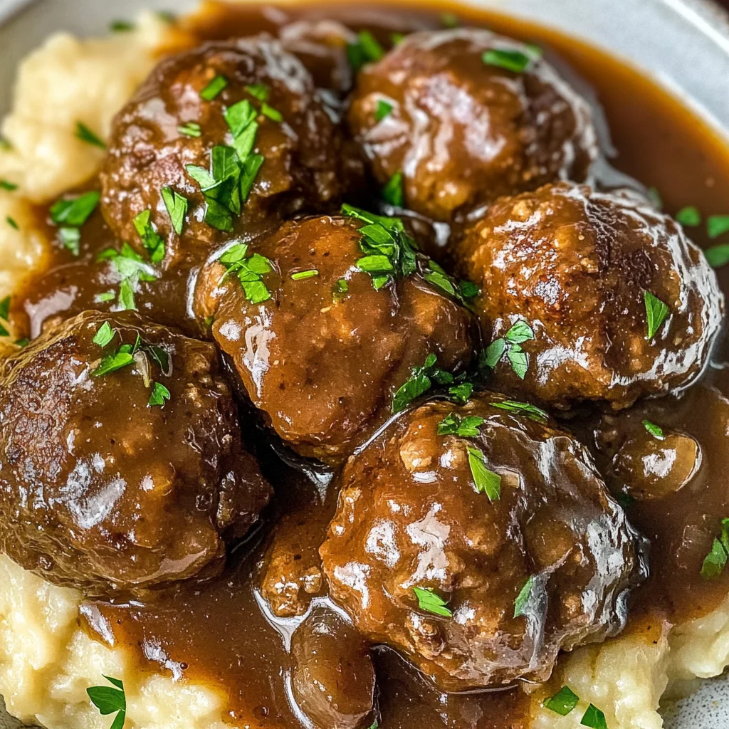 Slow Cooker Salisbury Steak Meatballs (Frozen Meatballs)